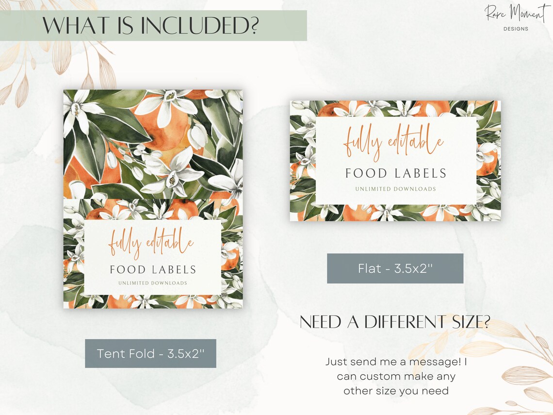 Little Cutie Baby Shower Food Labels, Printable Orange Tent Fold Labels ...