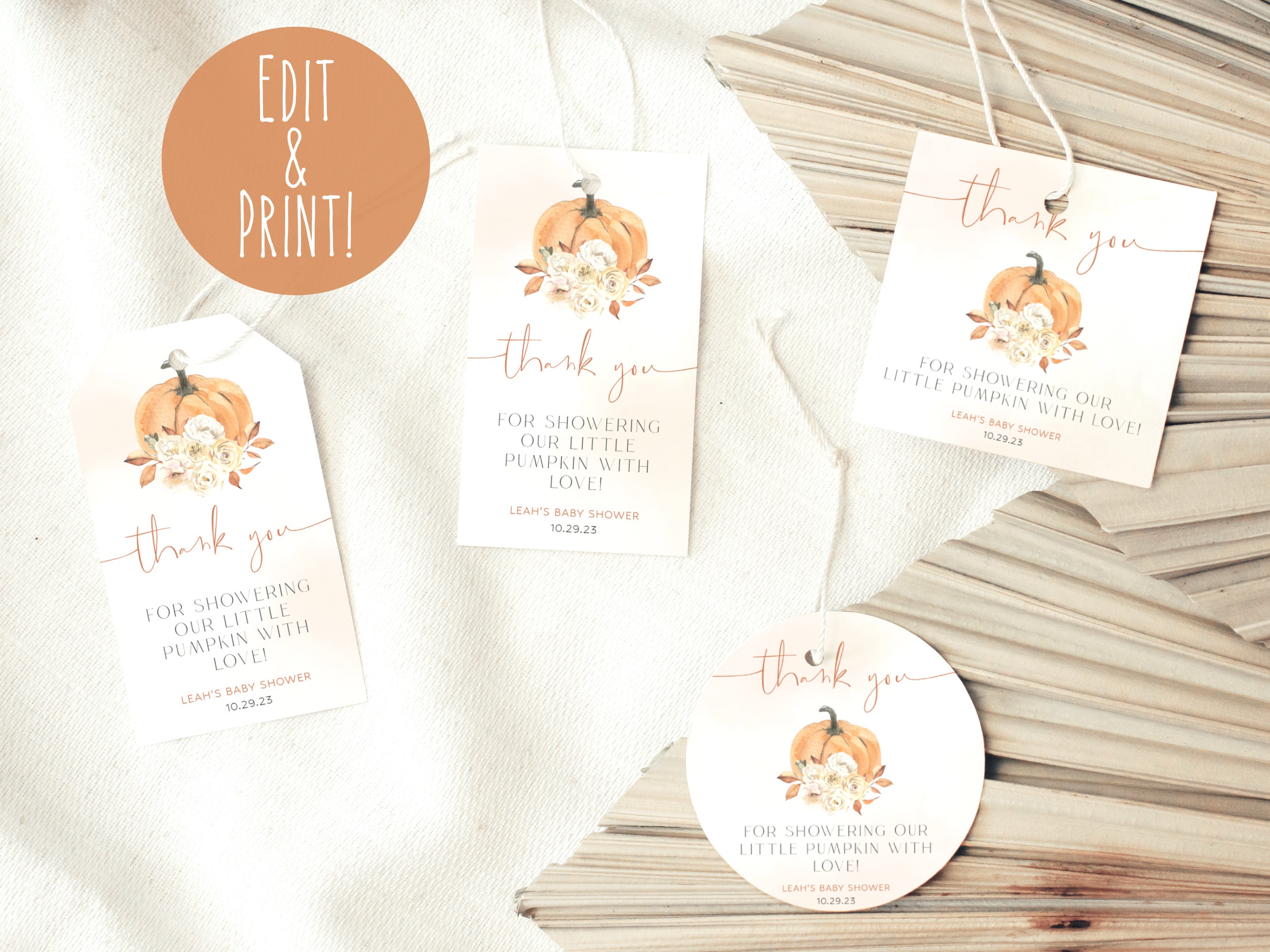 Pumpkin Baby Shower Favor Tags Template Fall Baby Shower Gift - Etsy Canada