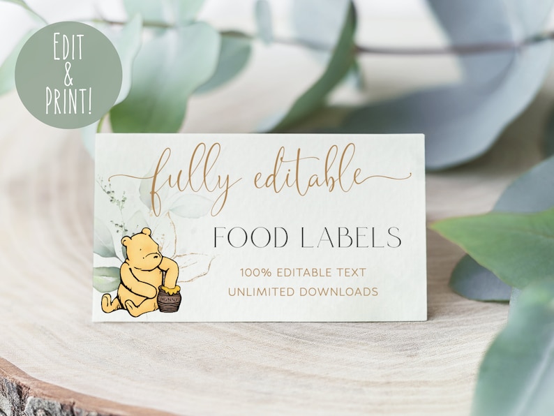 Winnie the Pooh Baby Shower Food Labels Template, Printable Dessert ...