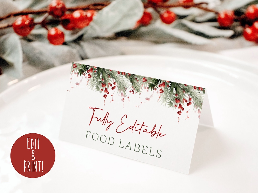 Christmas Food Label Template, Editable Christmas Food Tent Cards ...