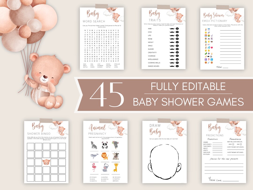 Teddy Bear Baby Shower Games, Teddy Bear Printable Baby Shower Games ...
