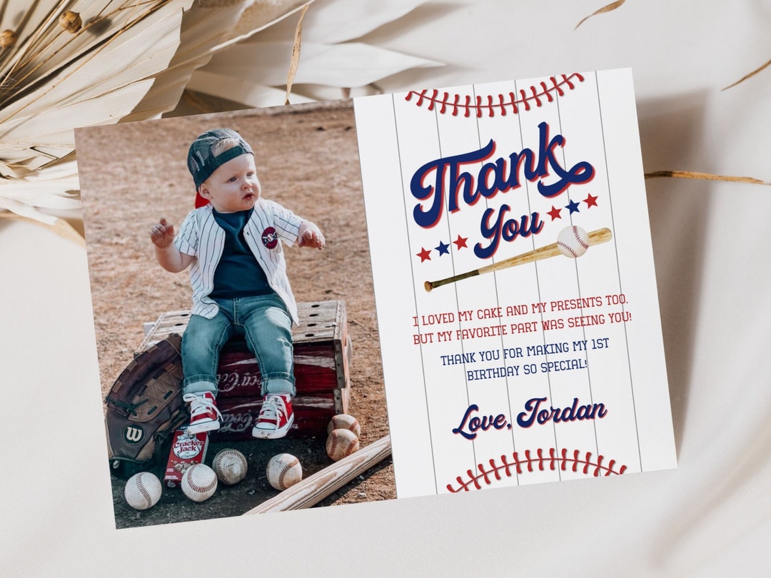 Rookie of the Year First Birthday Thank You Card, Baseball Thank You ...