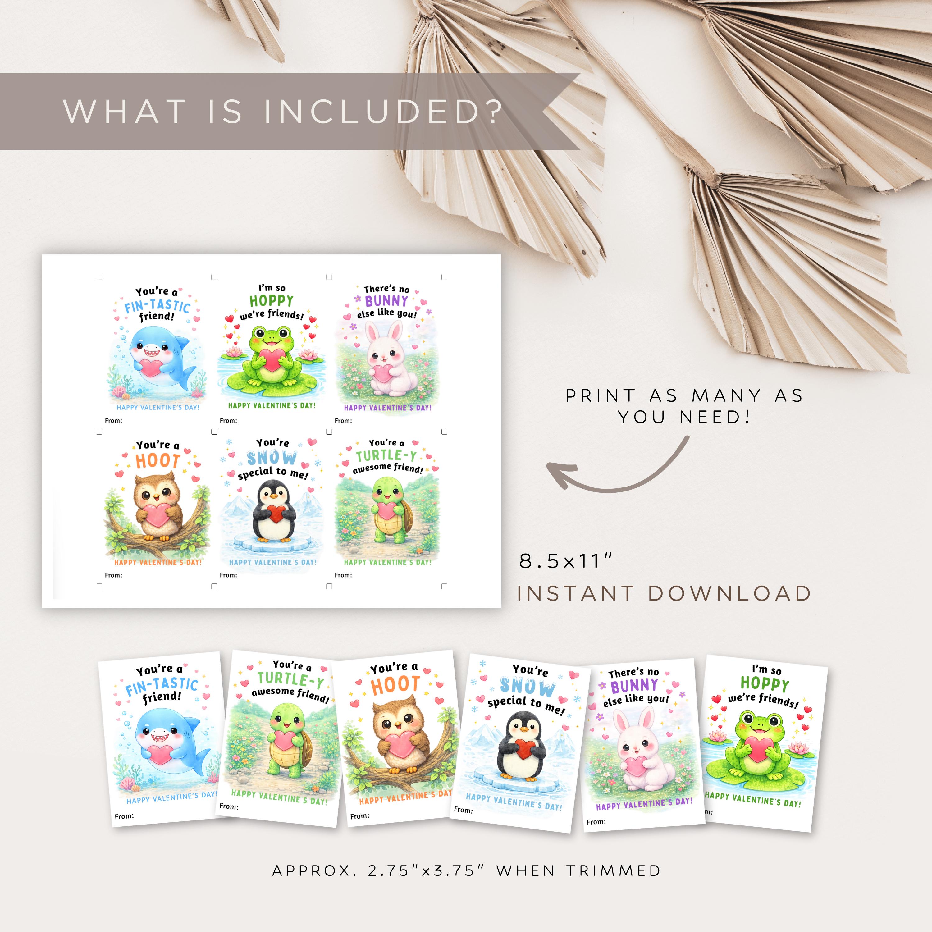 Printable Animal Valentines Day Cards, Classroom Valentine's Day Cards ...