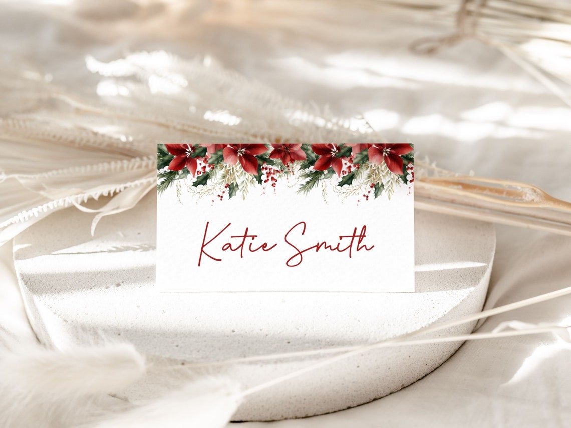 EDITABLE Christmas Name Cards, Holiday Name Place Cards, Christmas ...