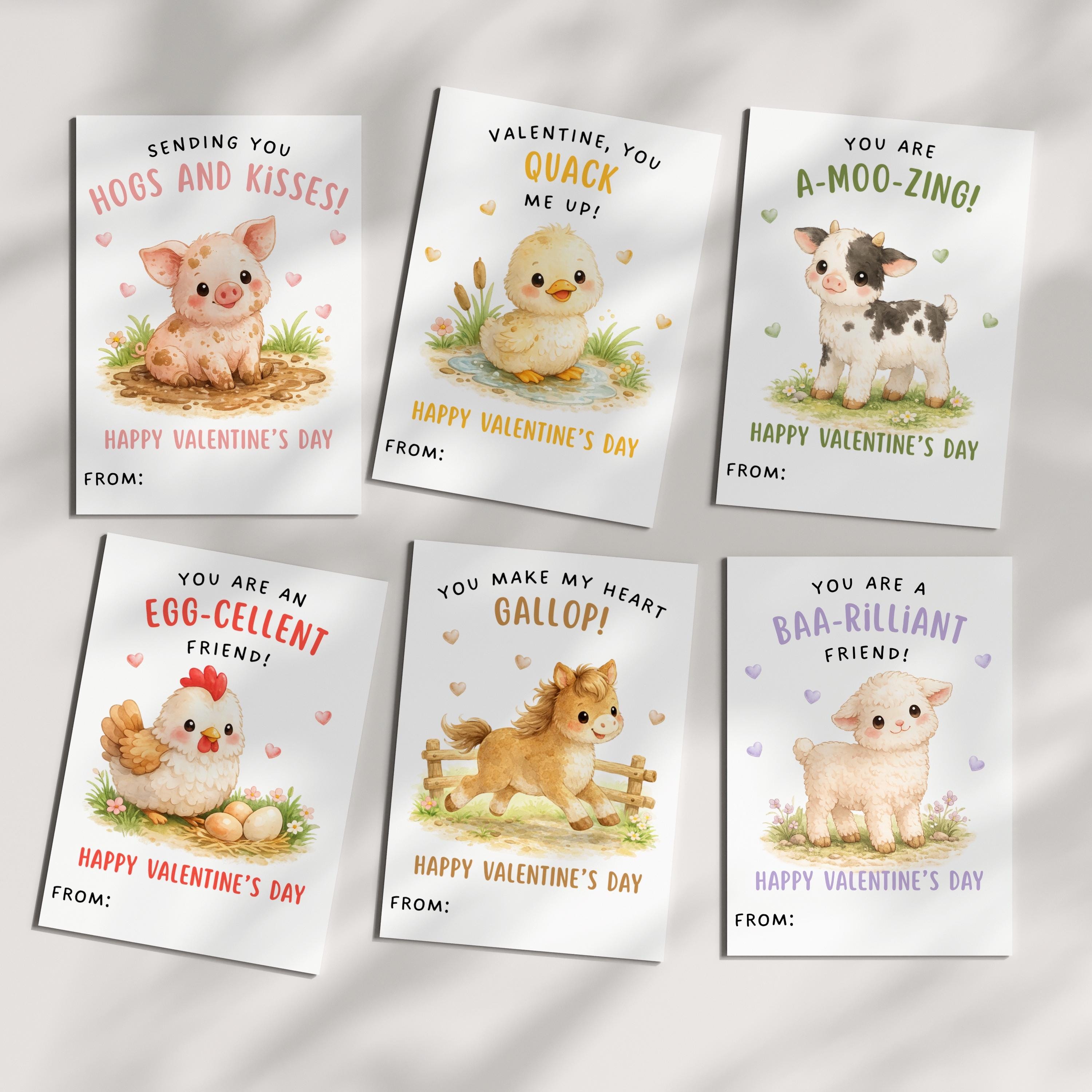 Farm Animal Valentine's Day Cards, Printable Valentines for Kids ...