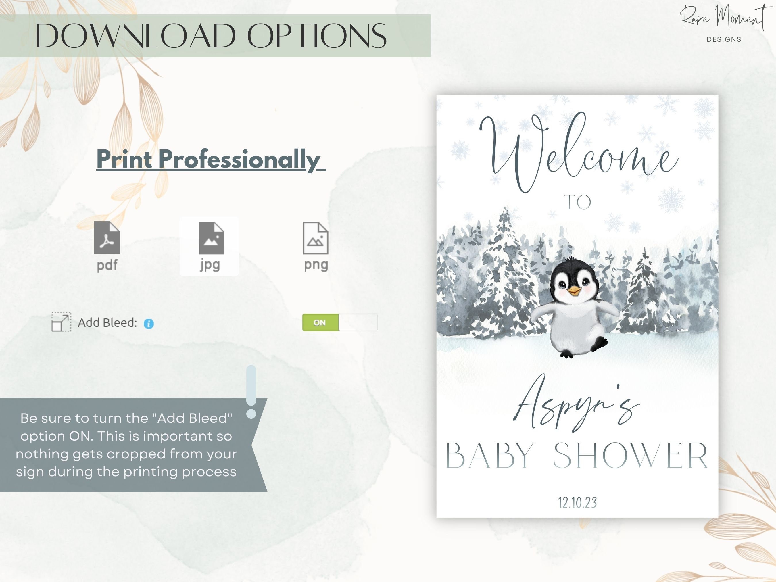Penguin Baby Shower Welcome Sign Template, Winter Baby Shower Large ...