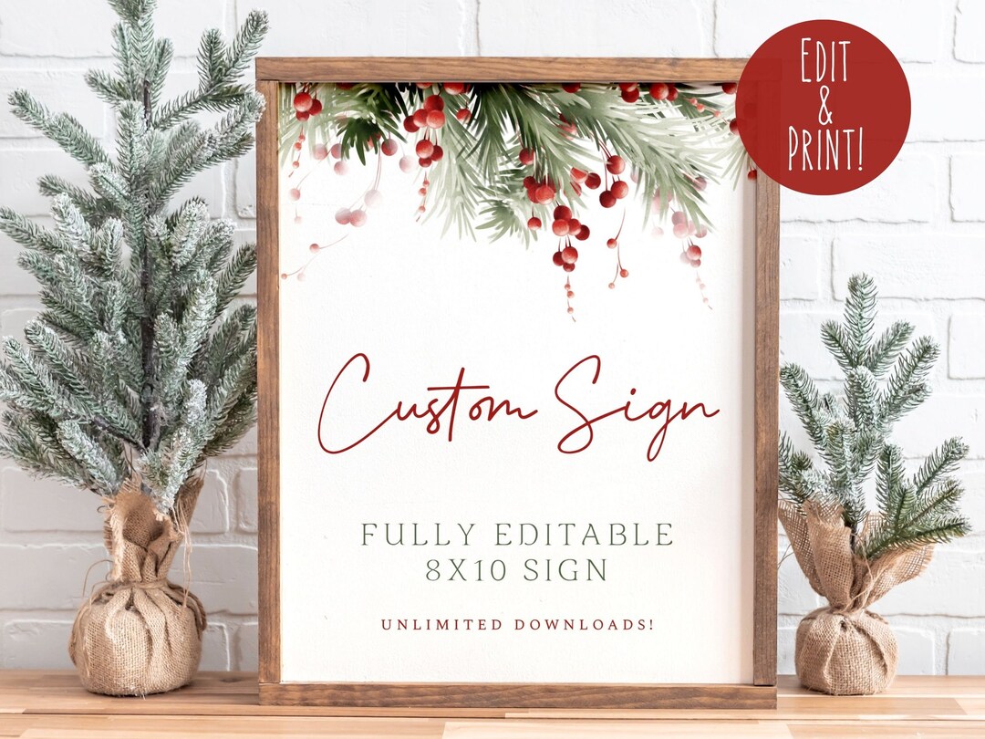 Christmas Custom Sign Template, Christmas Party Printable Table Sign ...