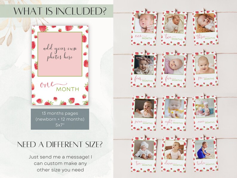 Berry First Birthday Monthly Photo Banner Template, Strawberry Birthday ...