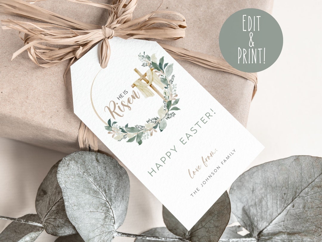 He is Risen Gift Tag, Editable Religious Easter Gift Tags, Printable ...