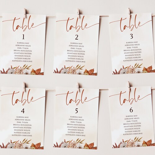 Fall Wedding Seating Chart Autumn Wedding Seat Template DIY - Etsy