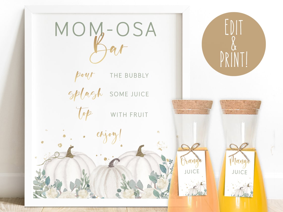 Pumpkin Baby Shower Mom-osa Bar Sign Template, Fall Mimosa Bar Sign ...