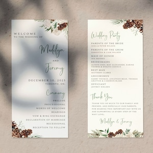 Winter Wedding Program Template, Christmas Wedding Program Printable, Editable Double Sided ...