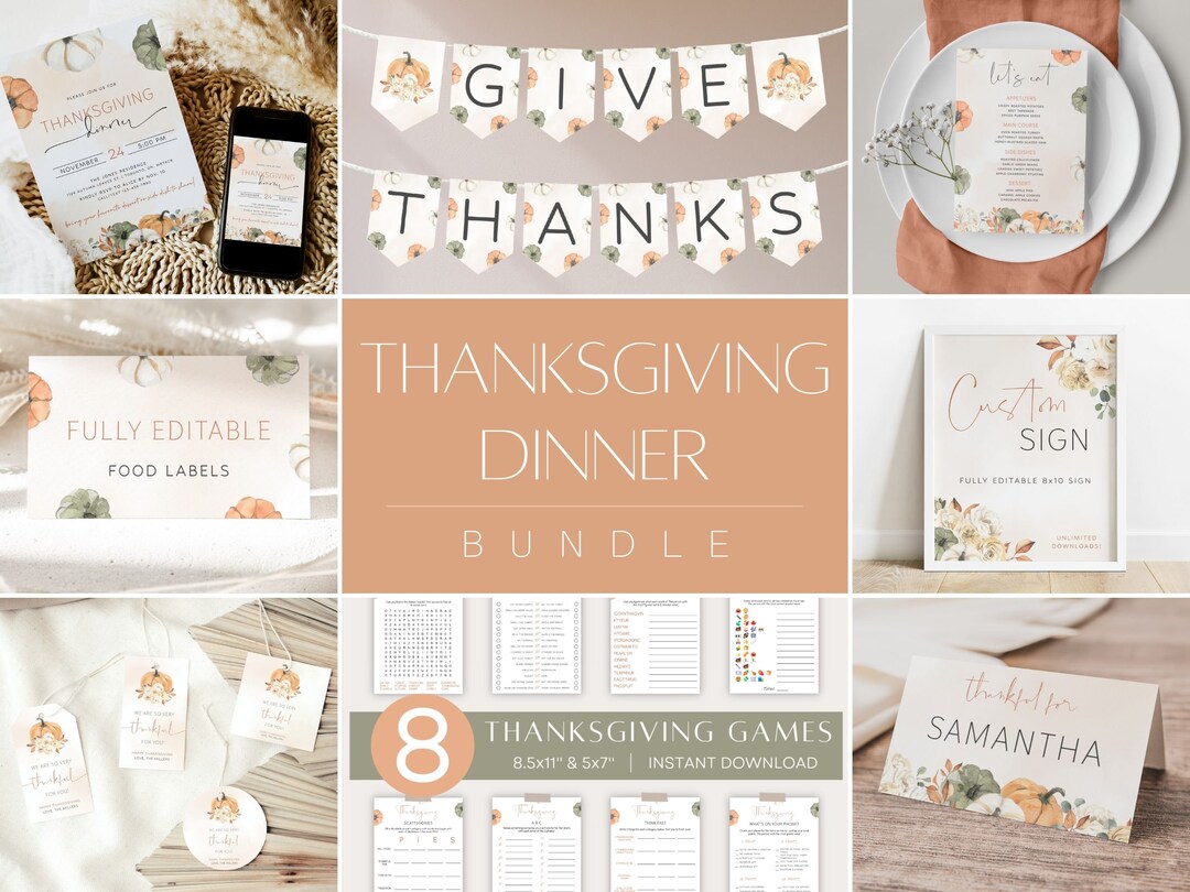 Thanksgiving Invitation Bundle, Friendsgiving Dinner Party Bundle ...