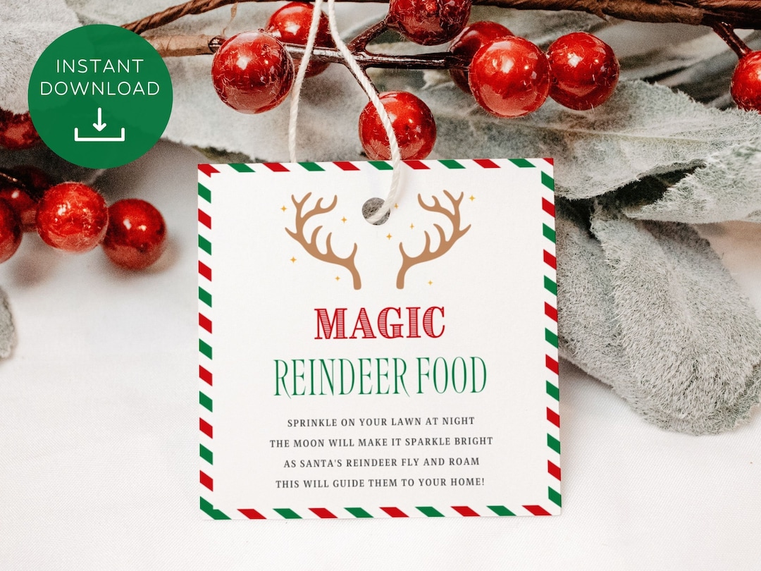 Magic Reindeer Food Tags, Reindeer Food Tag Printable, Christmas Eve ...