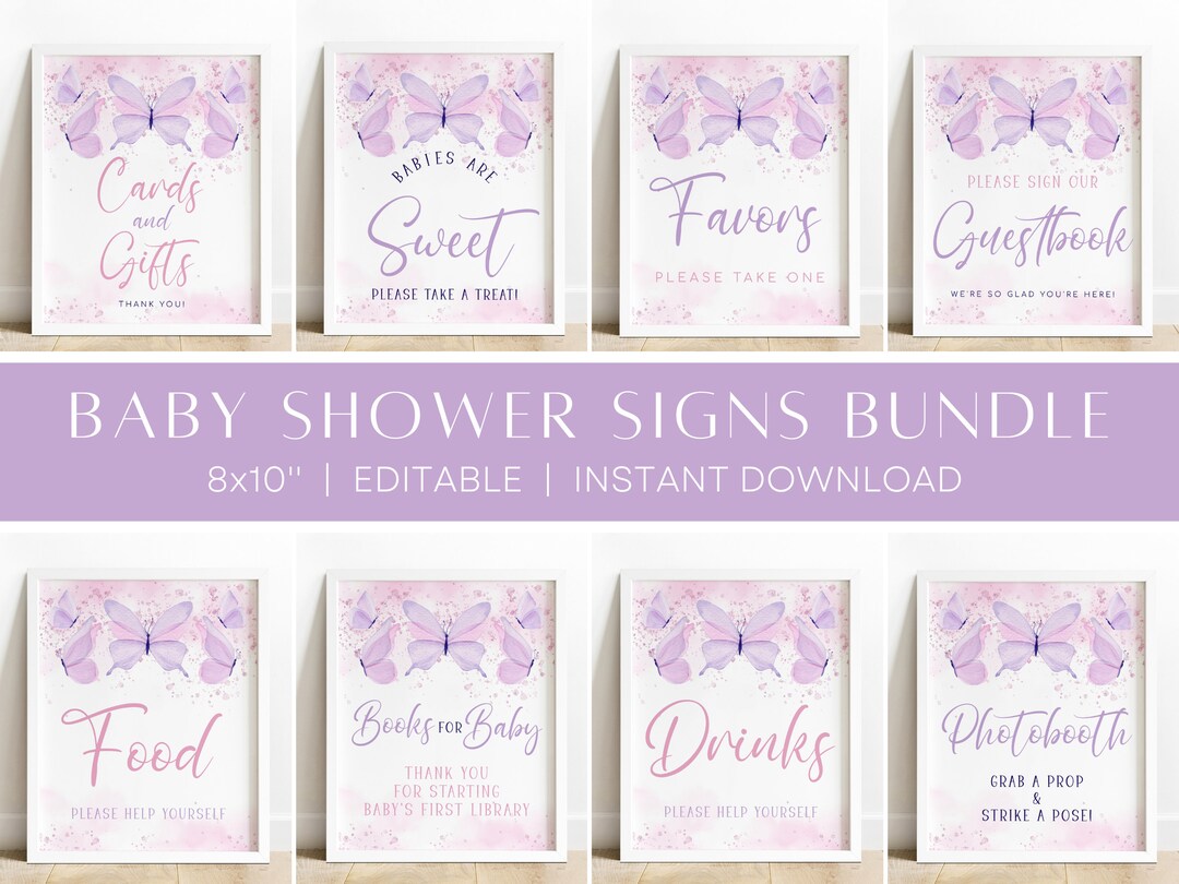 Butterfly Baby Shower Signs Bundle, A Little Butterfly is on the Way ...