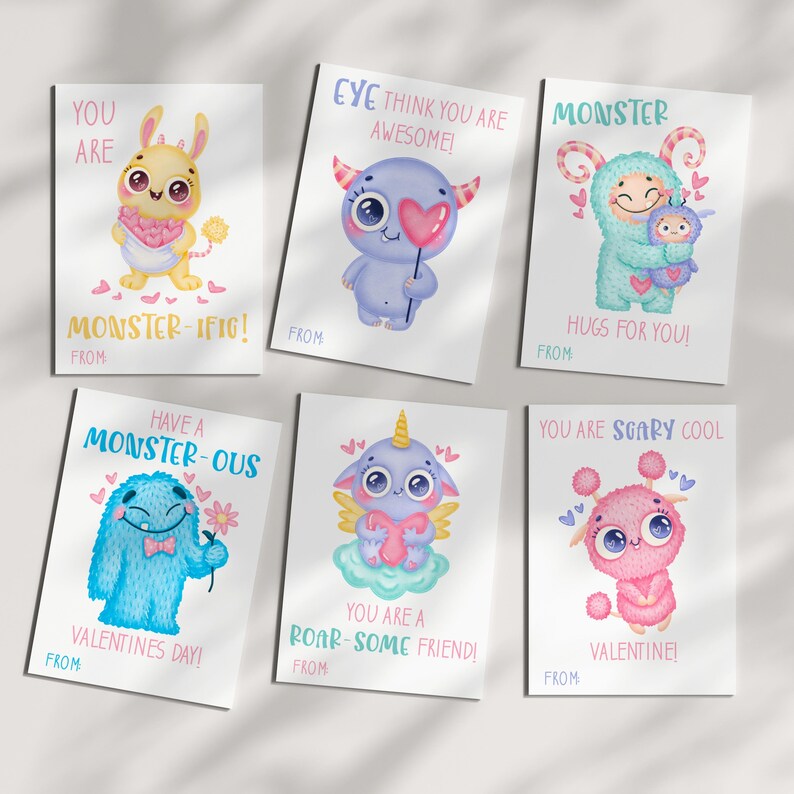 Printable Monster Valentines Day Cards for Kids, Classroom Valentines ...