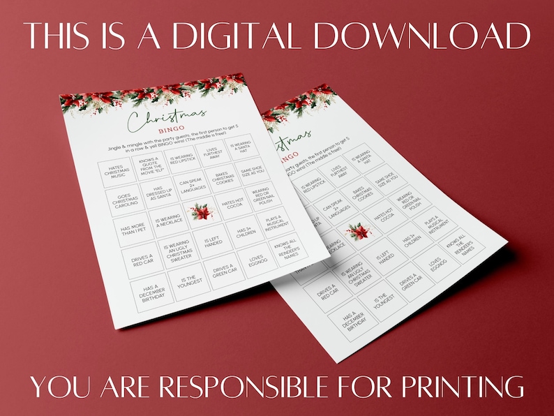 Christmas Bingo Christmas Party Game Holiday Bingo Card - Etsy