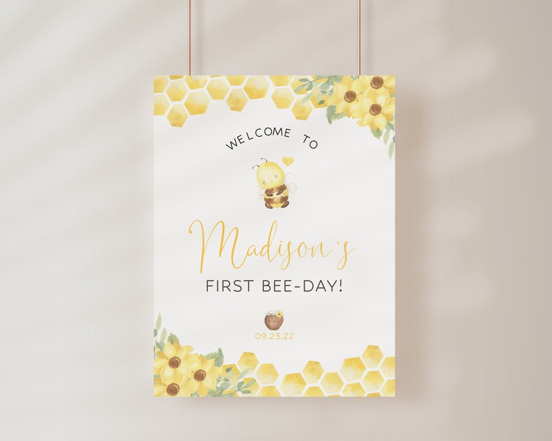 1st Bee Day Welcome Sign Editable Bee 1st Birthday Welcome - Etsy