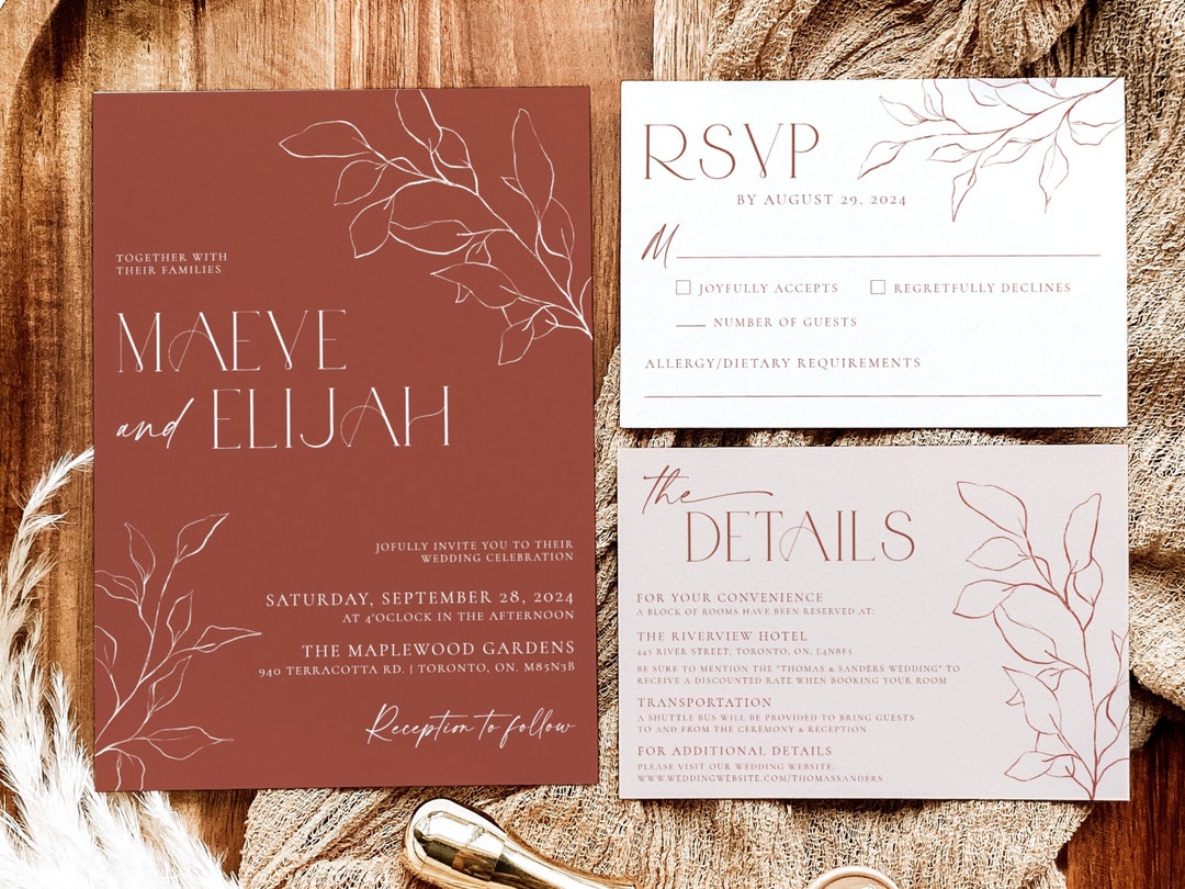 Fall Wedding Invitation Template, Terracotta Wedding Invitation Suite ...