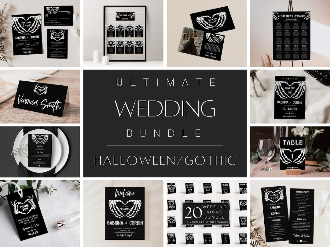 Gothic Wedding Invitation Set, Halloween Wedding Bundle, Spooky Wedding ...