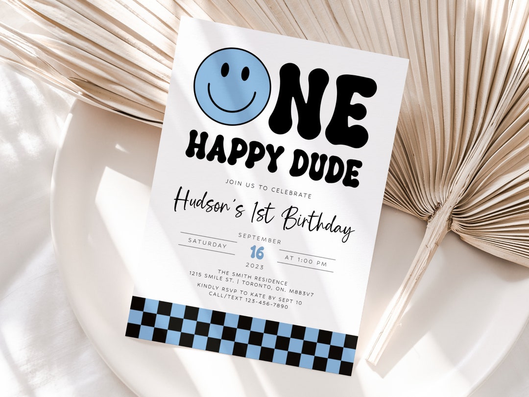 One Happy Dude Birthday Invitation, One Happy Dude Invite, Boy 1st ...