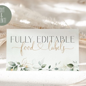 Editable Greenery Food Labels, Green & Gold Food Label Template ...