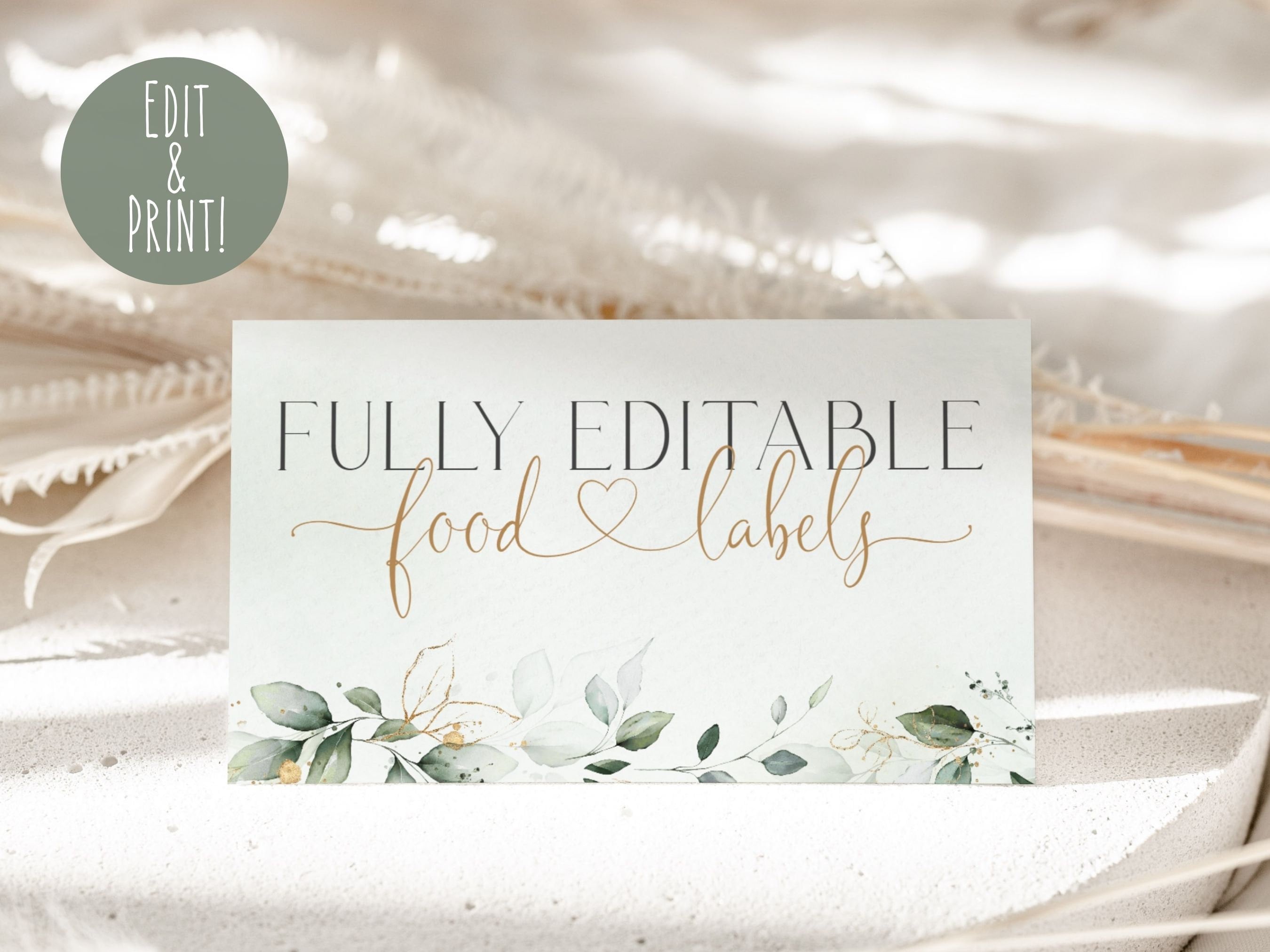 Editable Greenery Food Labels Green & Gold Food Label - Etsy Canada