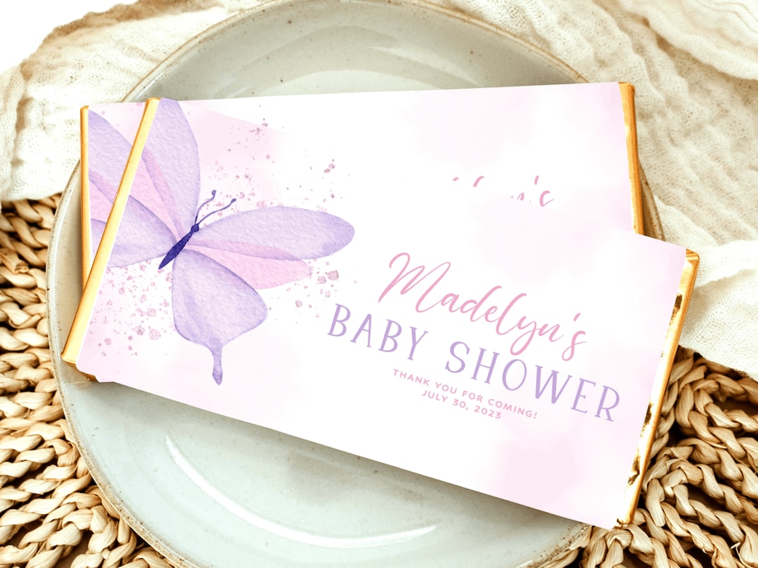 Butterfly Baby Shower Chocolate Bar Wrapper, Editable Candy Wrapper ...