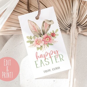 EDITABLE Easter Gift Tag, Easter Bunny Printable Tags, Happy Easter ...