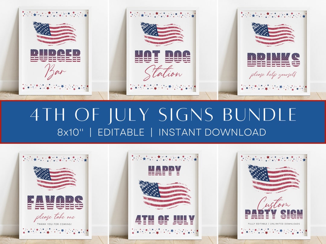 4th of July Party Signs Bundle, Fourth of July Table Signs, Burger Bar ...