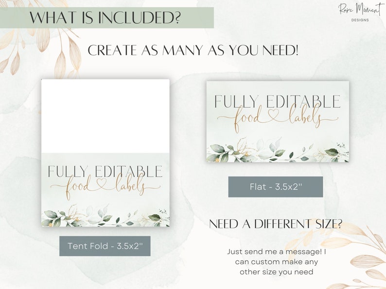 Editable Greenery Food Labels Green & Gold Food Label - Etsy