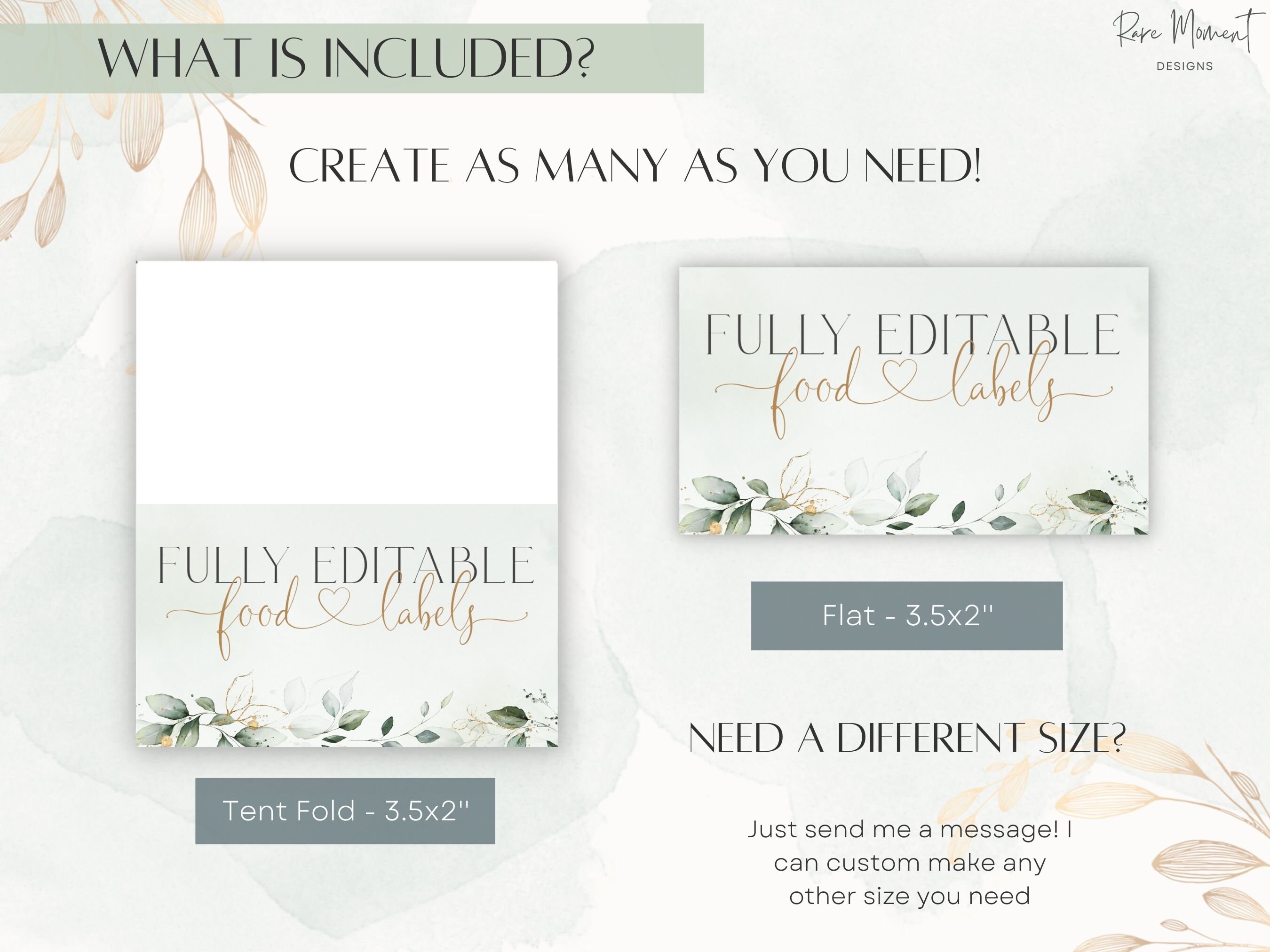 Editable Greenery Food Labels Green & Gold Food Label - Etsy Canada