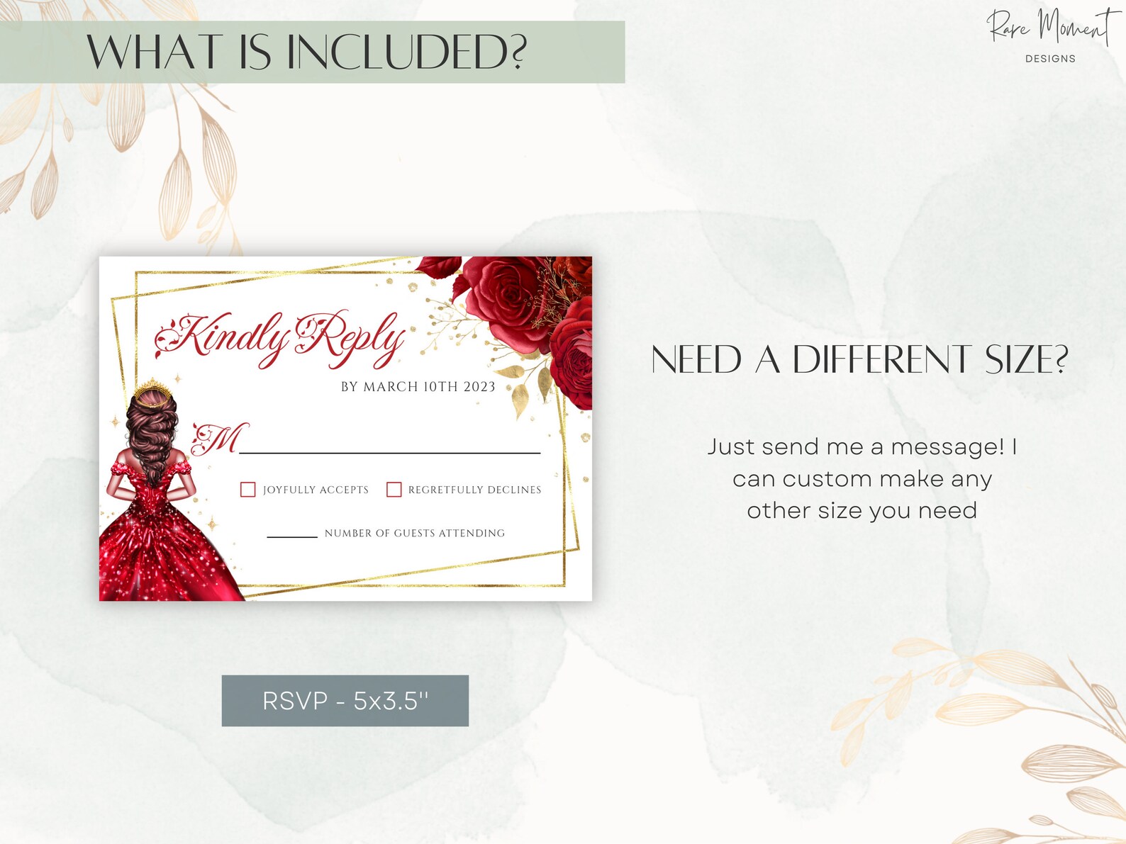 Quinceanera RSVP Card Template, Editable Red Quinceanera Card, Elegant ...