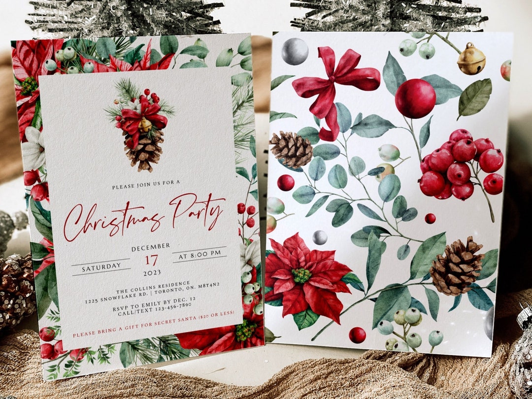 Christmas Party Invitation Template, Holiday Party Invite, Rustic ...