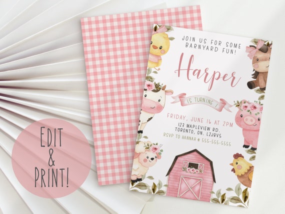 Farm 1st Birthday Invitation Template Farm Animal Invitation - Etsy