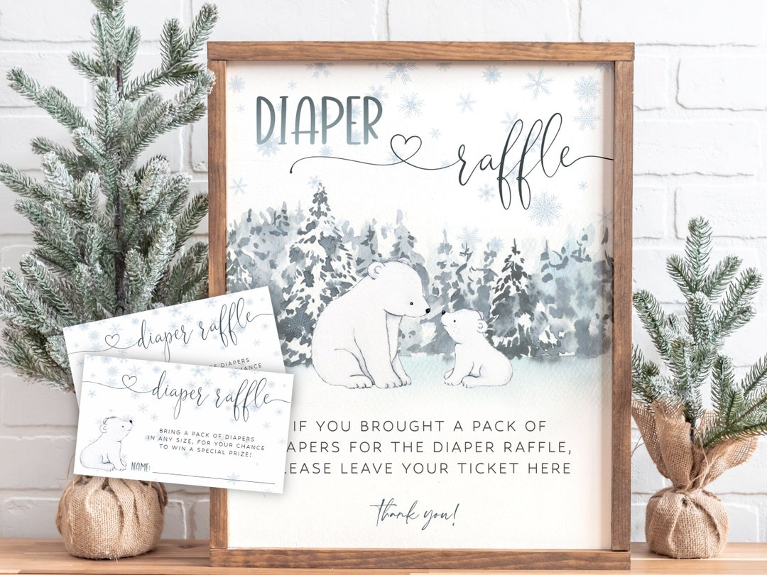 Polar Bear Diaper Raffle Sign, Winter Baby Shower Diaper Raffle Tickets ...