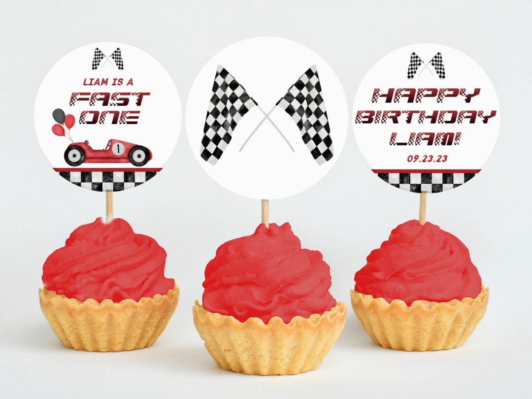 Fast One 1st Birthday Cupcake Toppers, Race Car Birthday Cupcake Topper ...