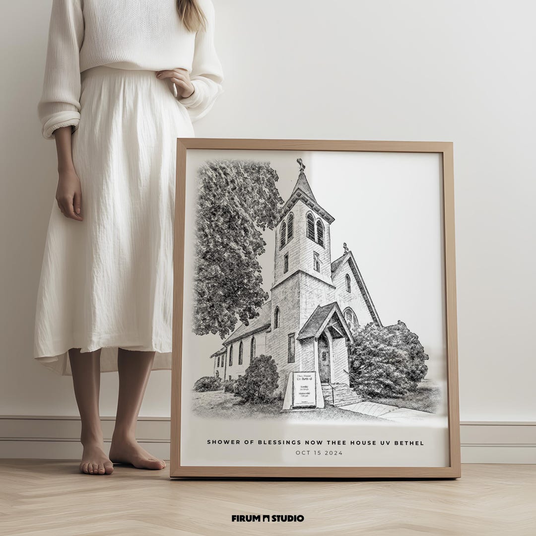 Minimalist Church Painting – Personalized Black and White Cathedral or ...