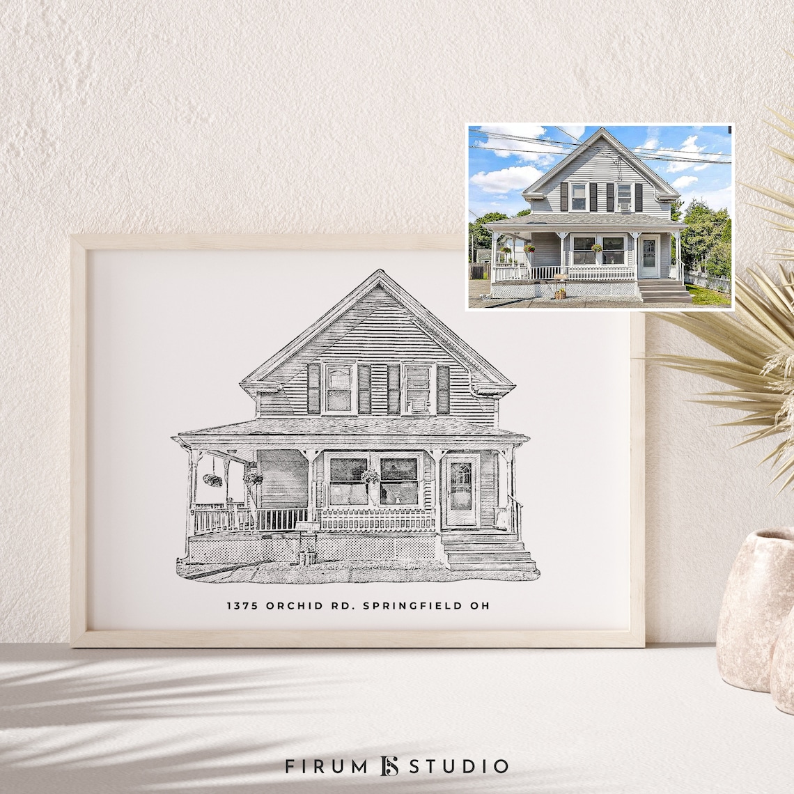 Custom Home Portrait From Photo Black & White Sketch Custom - Etsy
