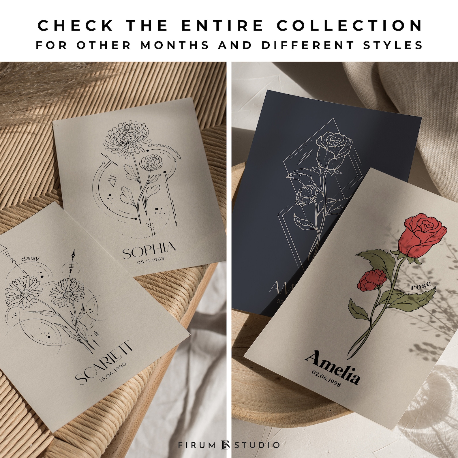 Rose Birth Flower June Birth Flower Custom Name Print - Etsy