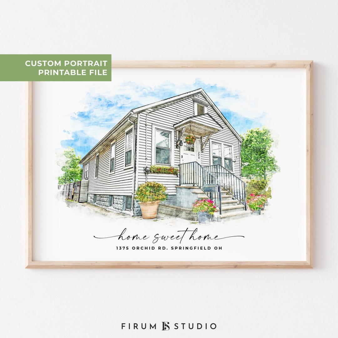 Our First Home Print – Watercolor Custom House Portrait From Photo ...
