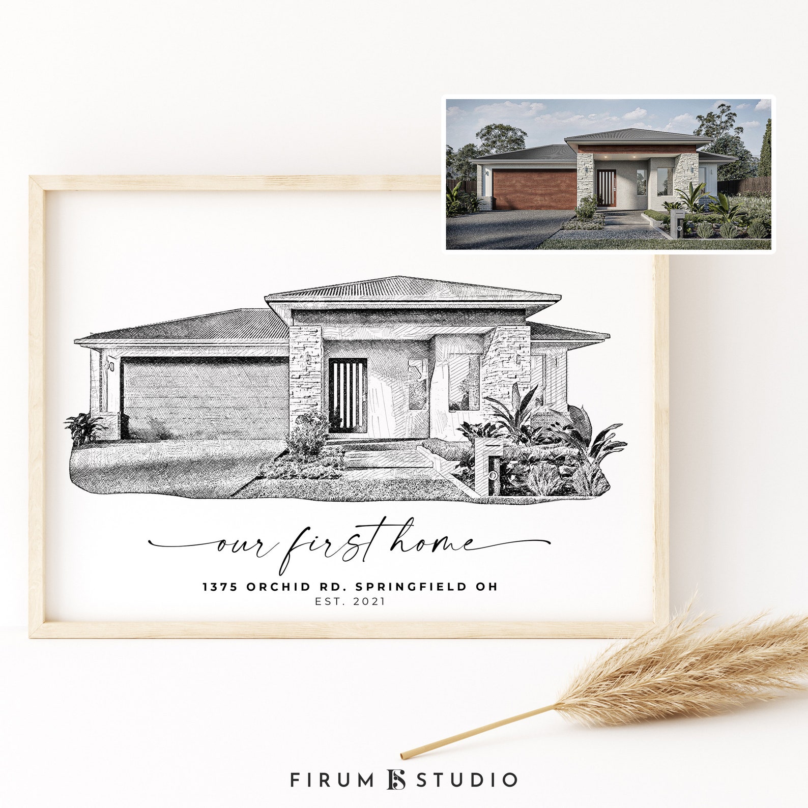 Custom Home Portrait From Photo Black & White Sketch Custom - Etsy