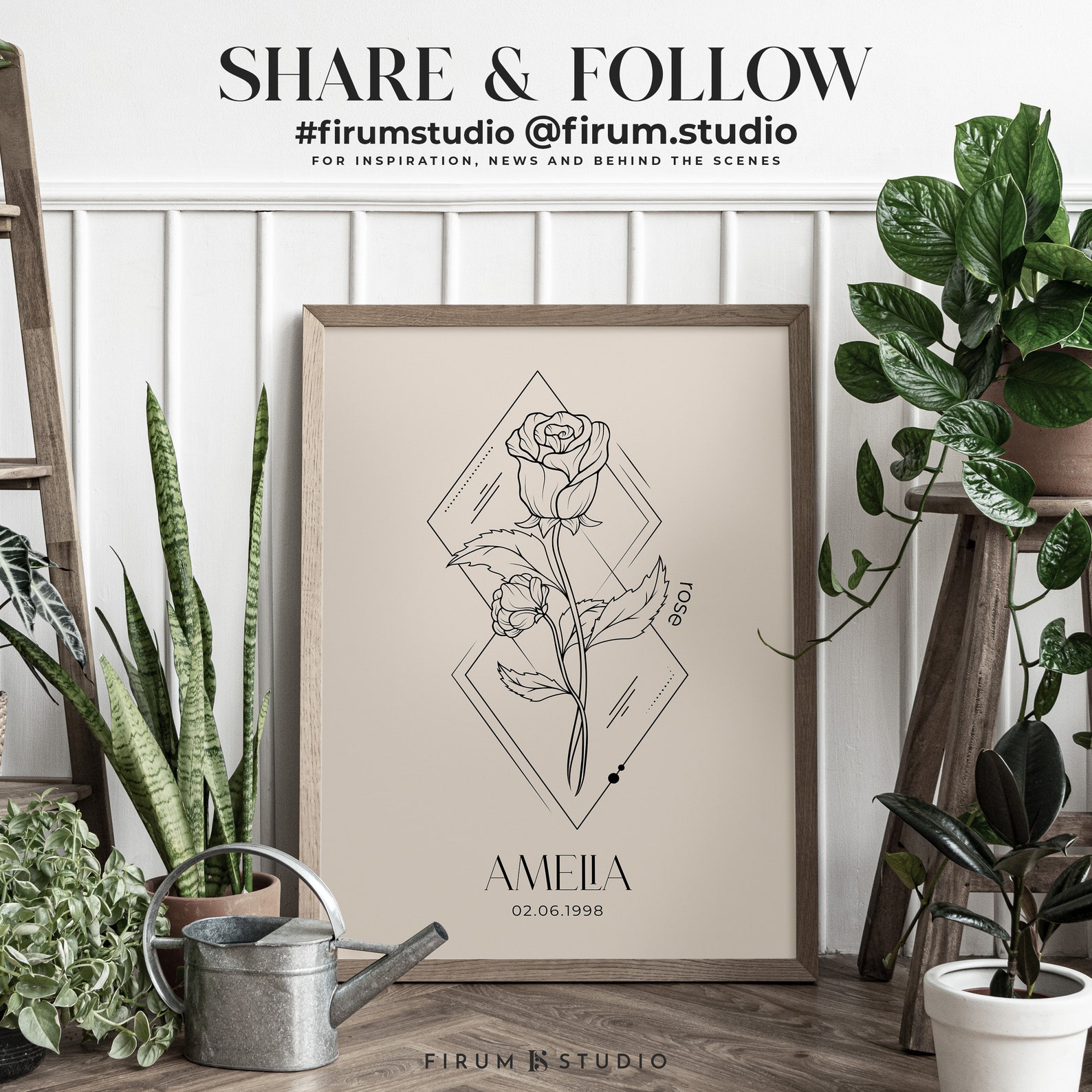 Rose Birth Flower June Birth Flower Custom Name Print - Etsy