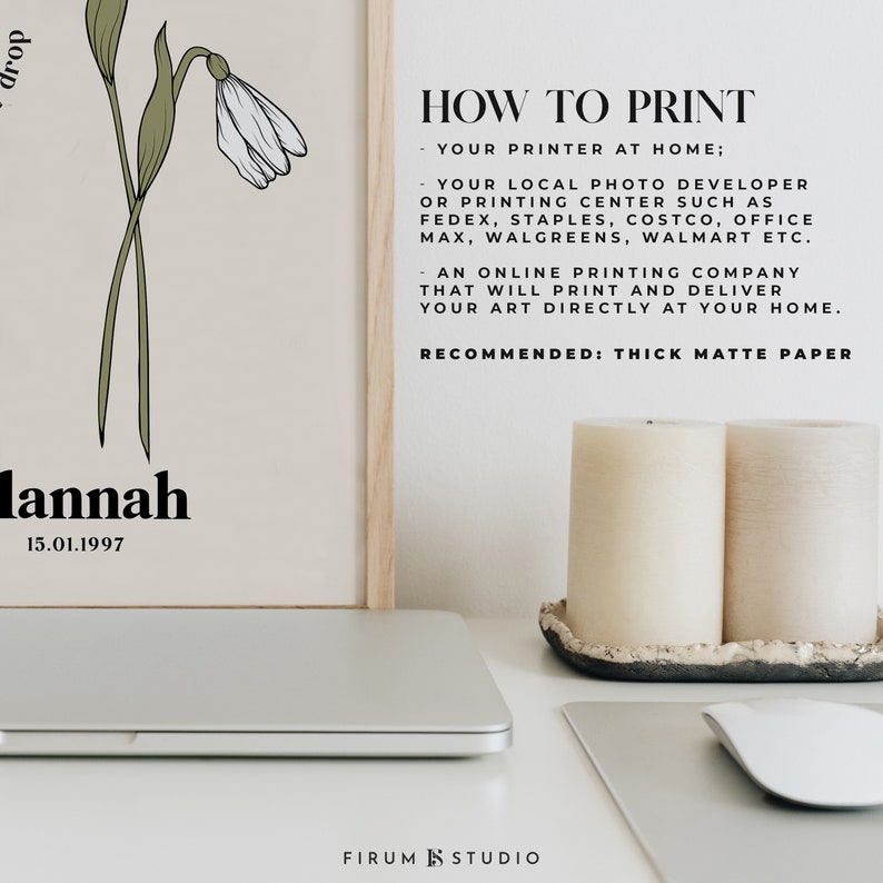 January Flower Print Birth Flower Print Snow Drop Wall Art - Etsy