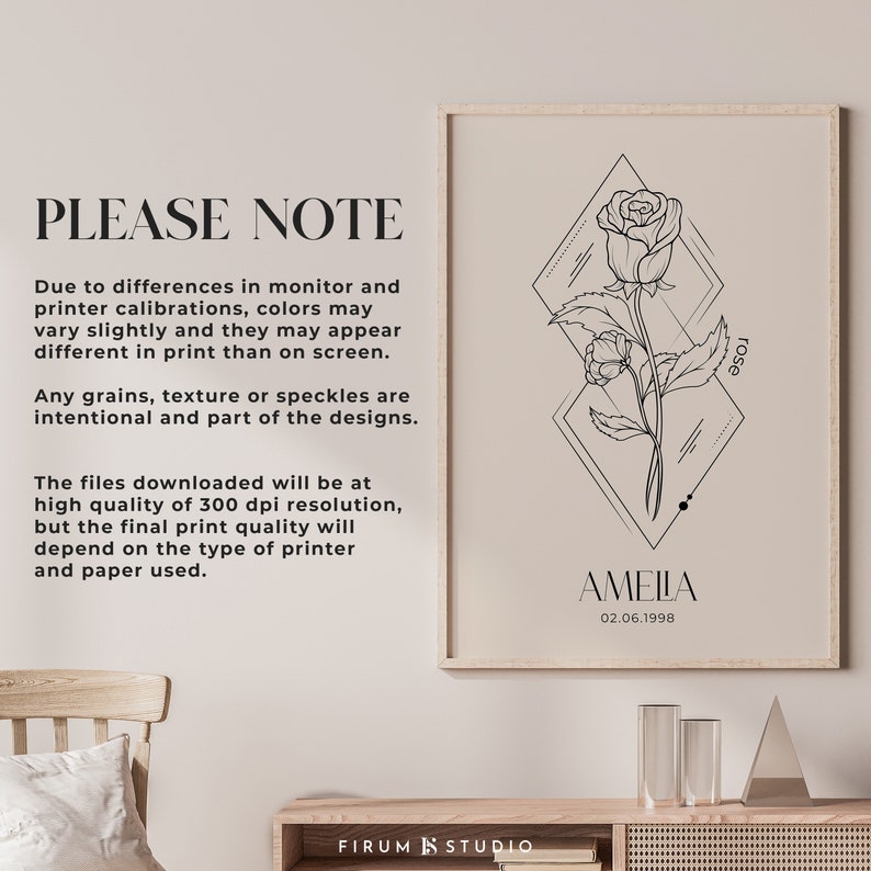 Rose Birth Flower June Birth Flower Custom Name Print - Etsy