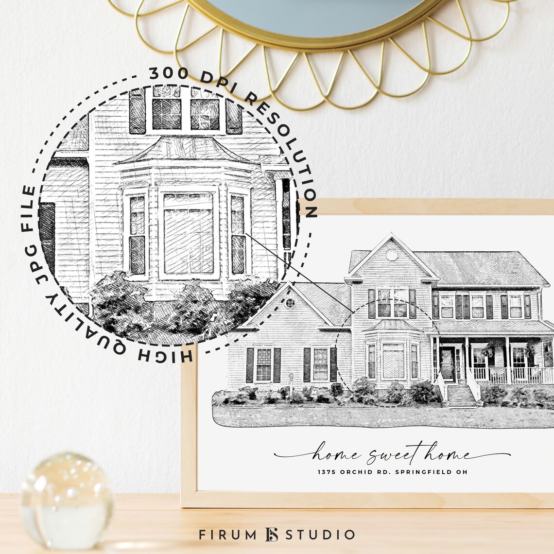 Custom Home Portrait From Photo Black & White Sketch Custom - Etsy