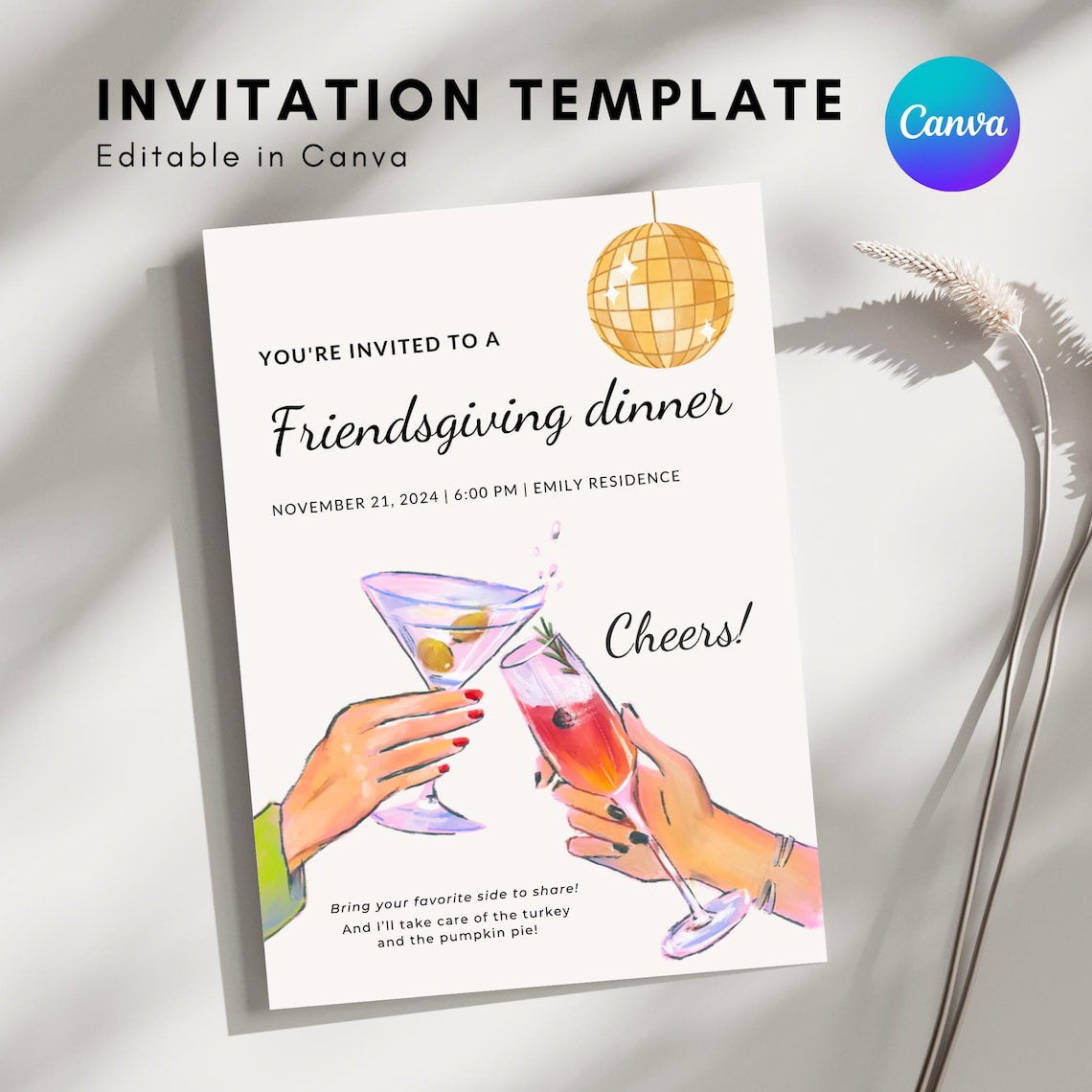 Friendsgiving Invitation, Friendsgiving Dinner Invite, Thanksgiving ...