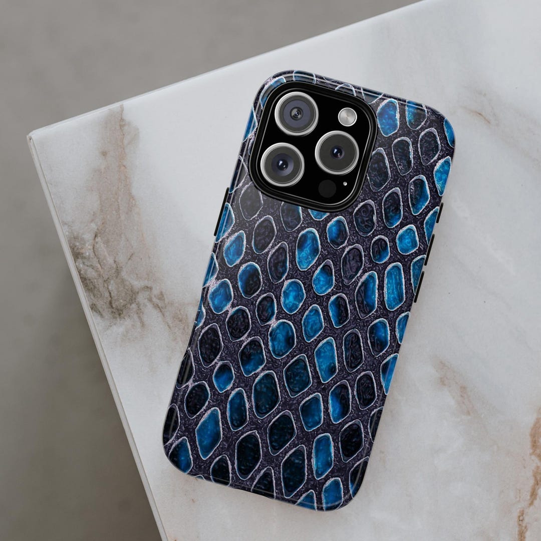 Blue Snake Skin Print Phone Case: Dual Layer Protection - Etsy
