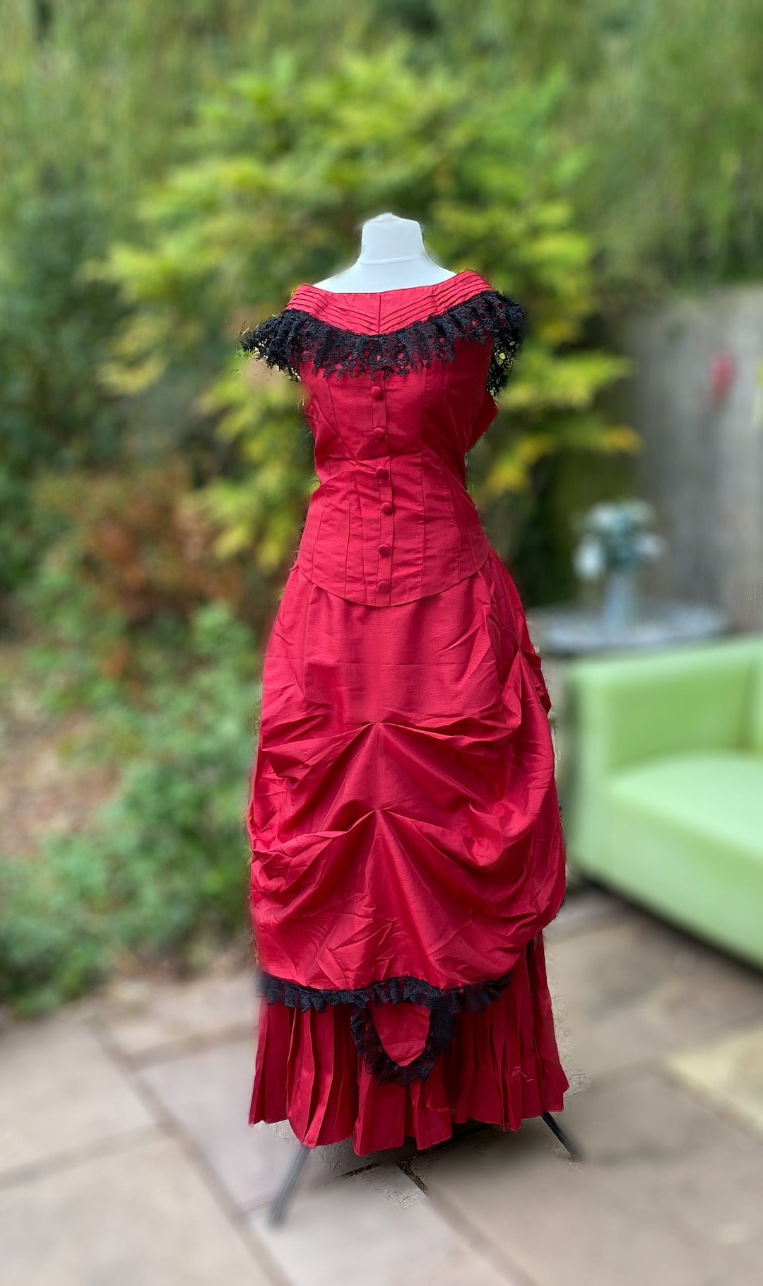 Red Victorian Dress, Taffeta Victorian Dress, Bustle Dress, Victorian ...