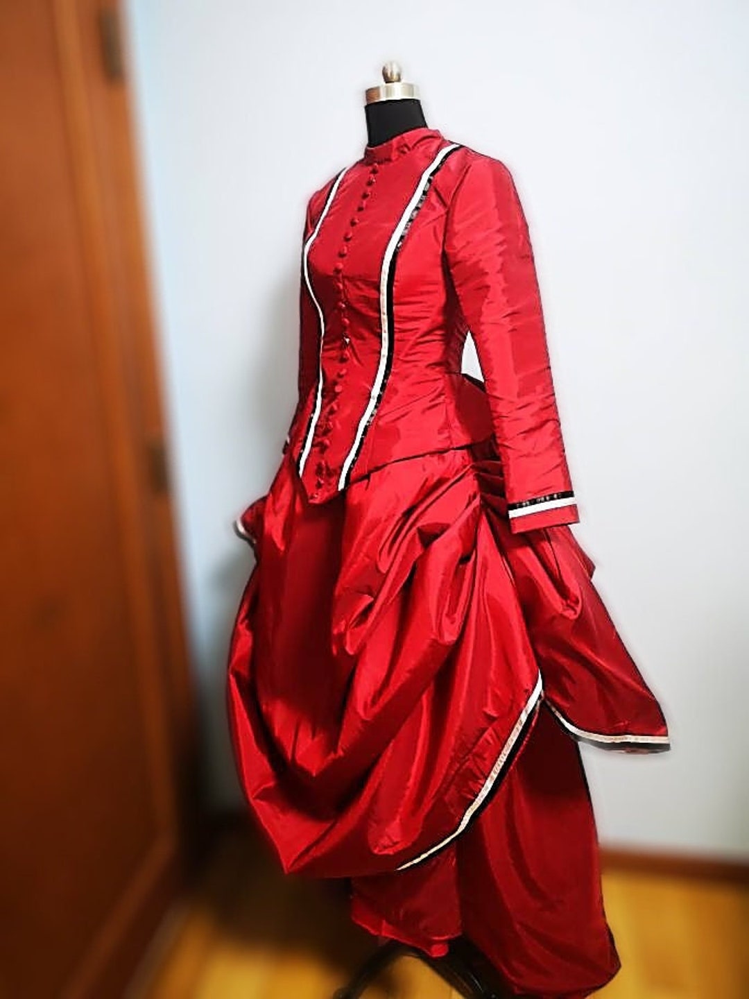 Victorian Dress, Red Satin Victorian Dress, Bustle Dress, Gilded Cage ...